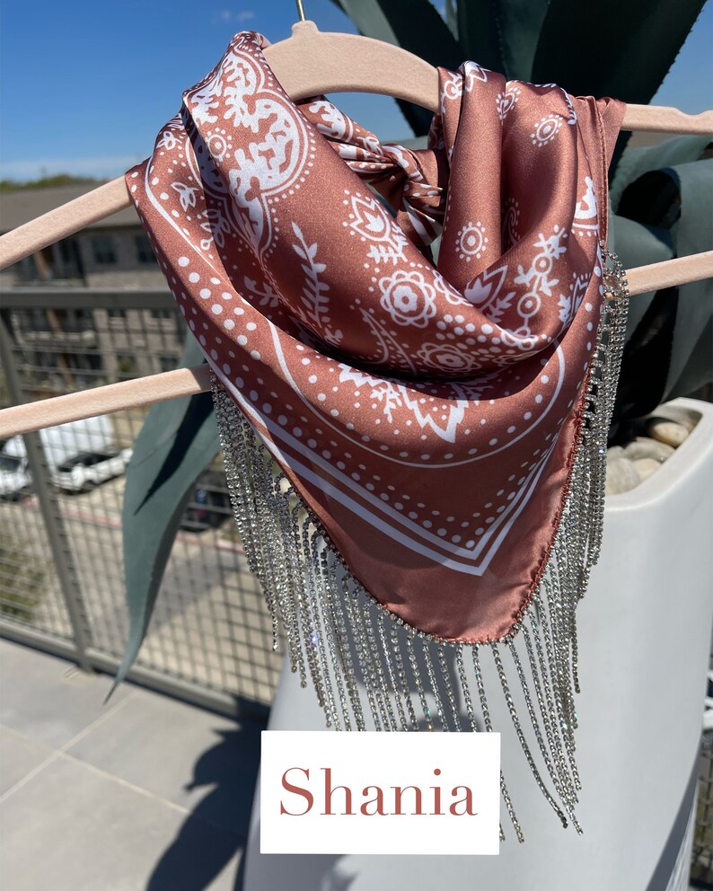 Silky Bandana With Rhinestone Fringe Rhinestone Cowgirl - Etsy