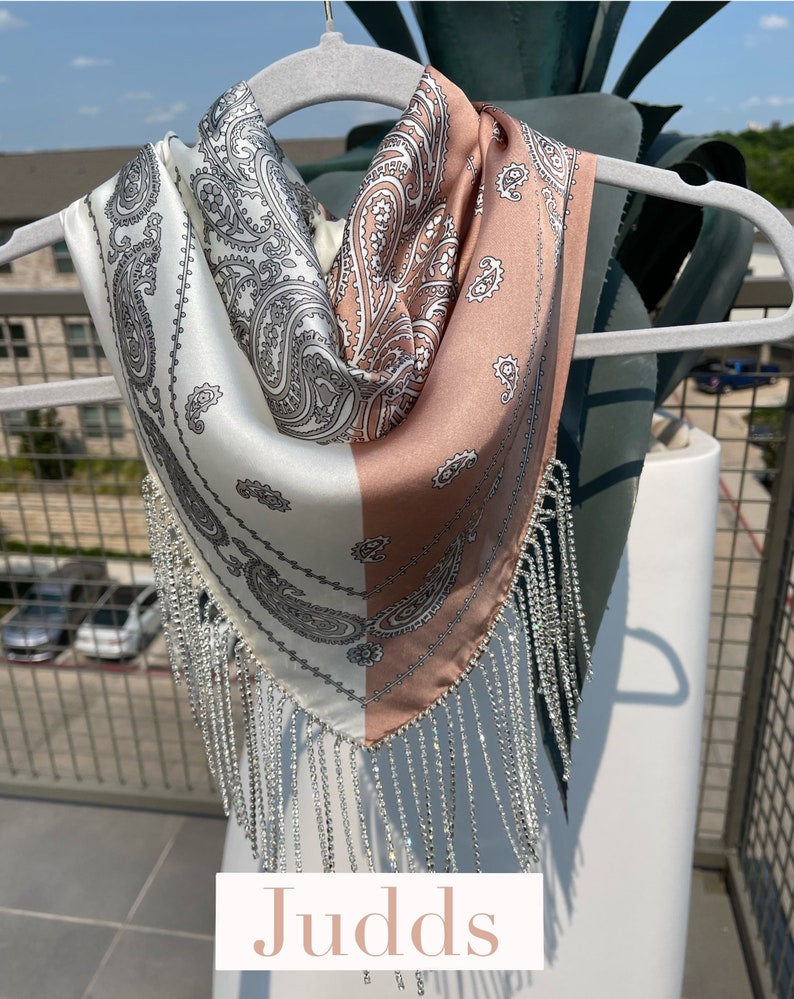 Silky Bandana With Rhinestone Fringe Rhinestone Cowgirl - Etsy