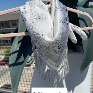 Silky Bandana With Rhinestone Fringe Rhinestone Cowgirl - Etsy