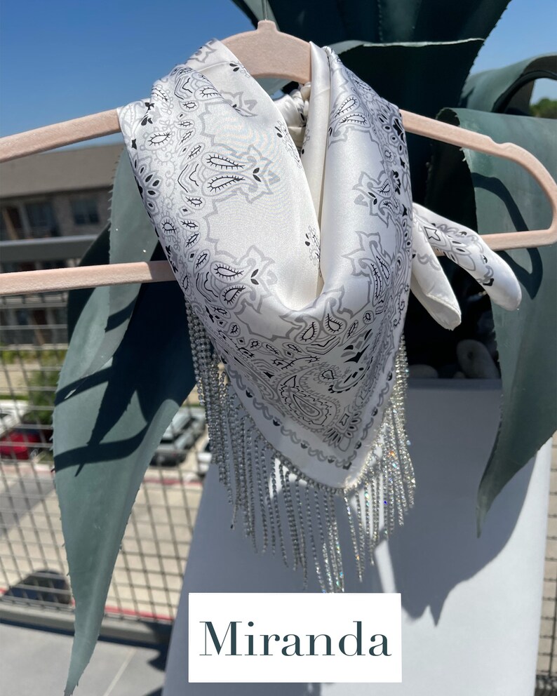 Silky Bandana With Rhinestone Fringe Rhinestone Cowgirl - Etsy