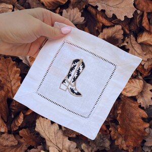 Neutral Western Cowboy Boot Embroidered Linen Cocktail Napkins - Etsy