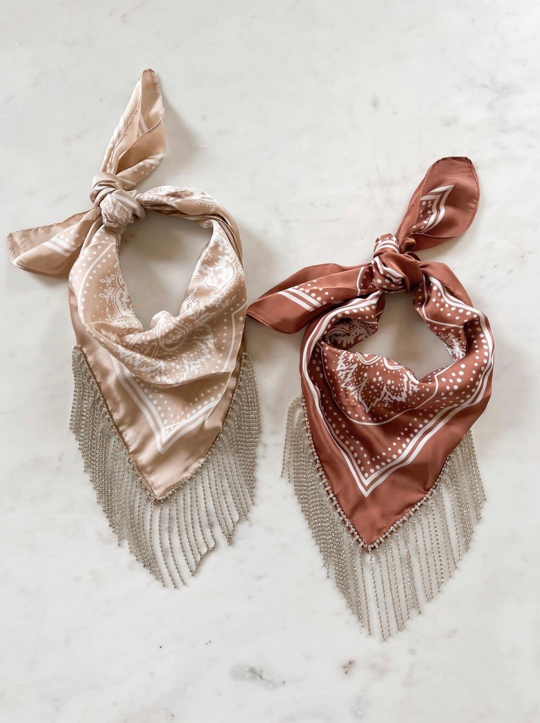 Silky Rhinestone Fringe Bandana, Cowgirl Scarf Necklace - Etsy