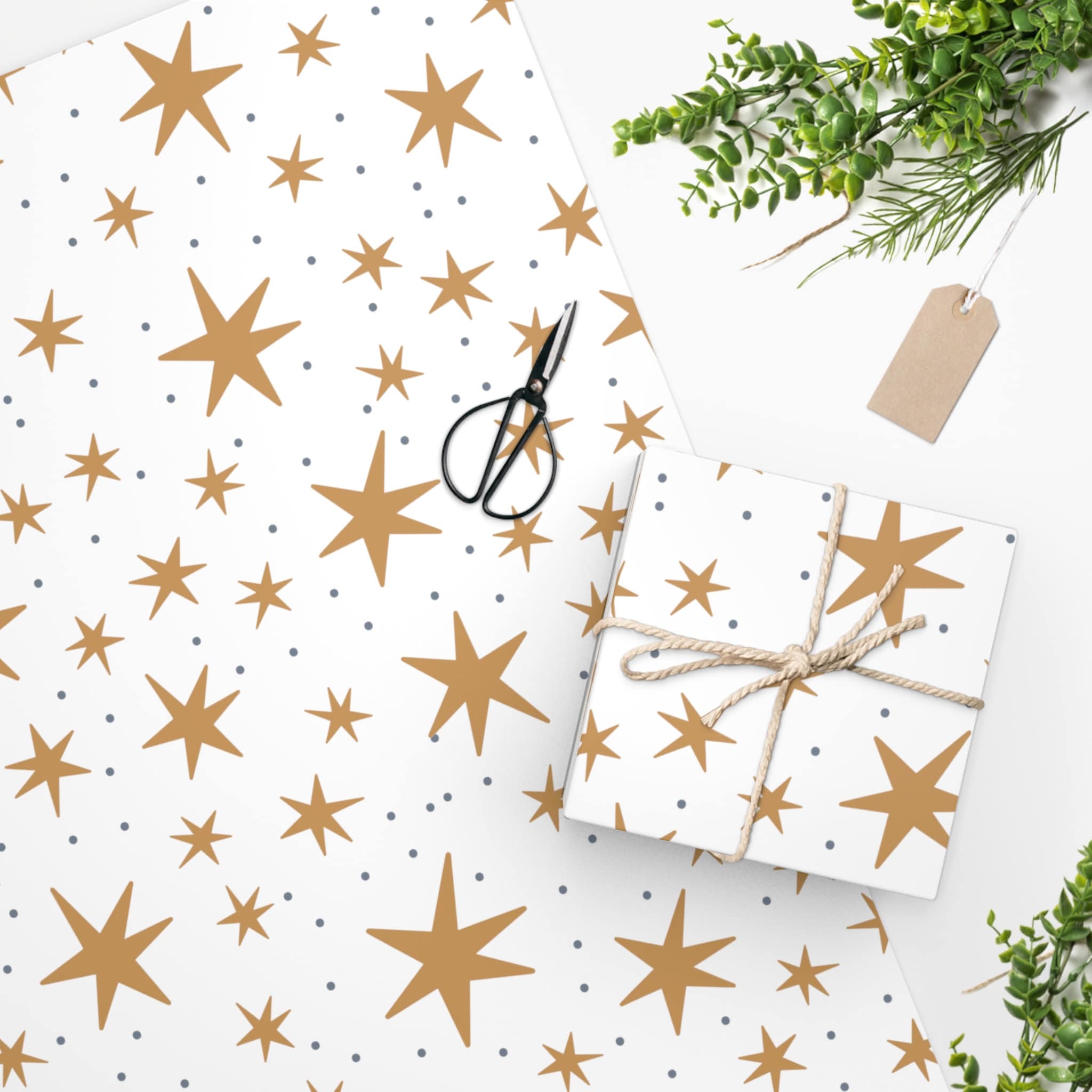 Gold Star Wrapping Paper Holiday Wrapping Paper Gift - Etsy