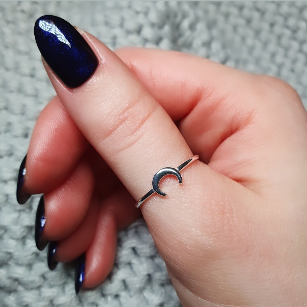 Simple Sterling Silver Crescent Moon Ring, Minimalist Stacking Ring ...