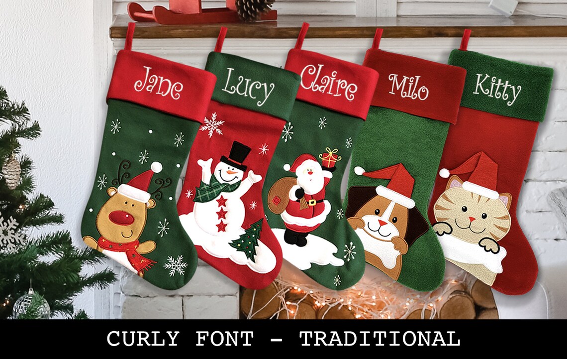 Custom Christmas Stocking Curly Font Traditional Design: - Etsy