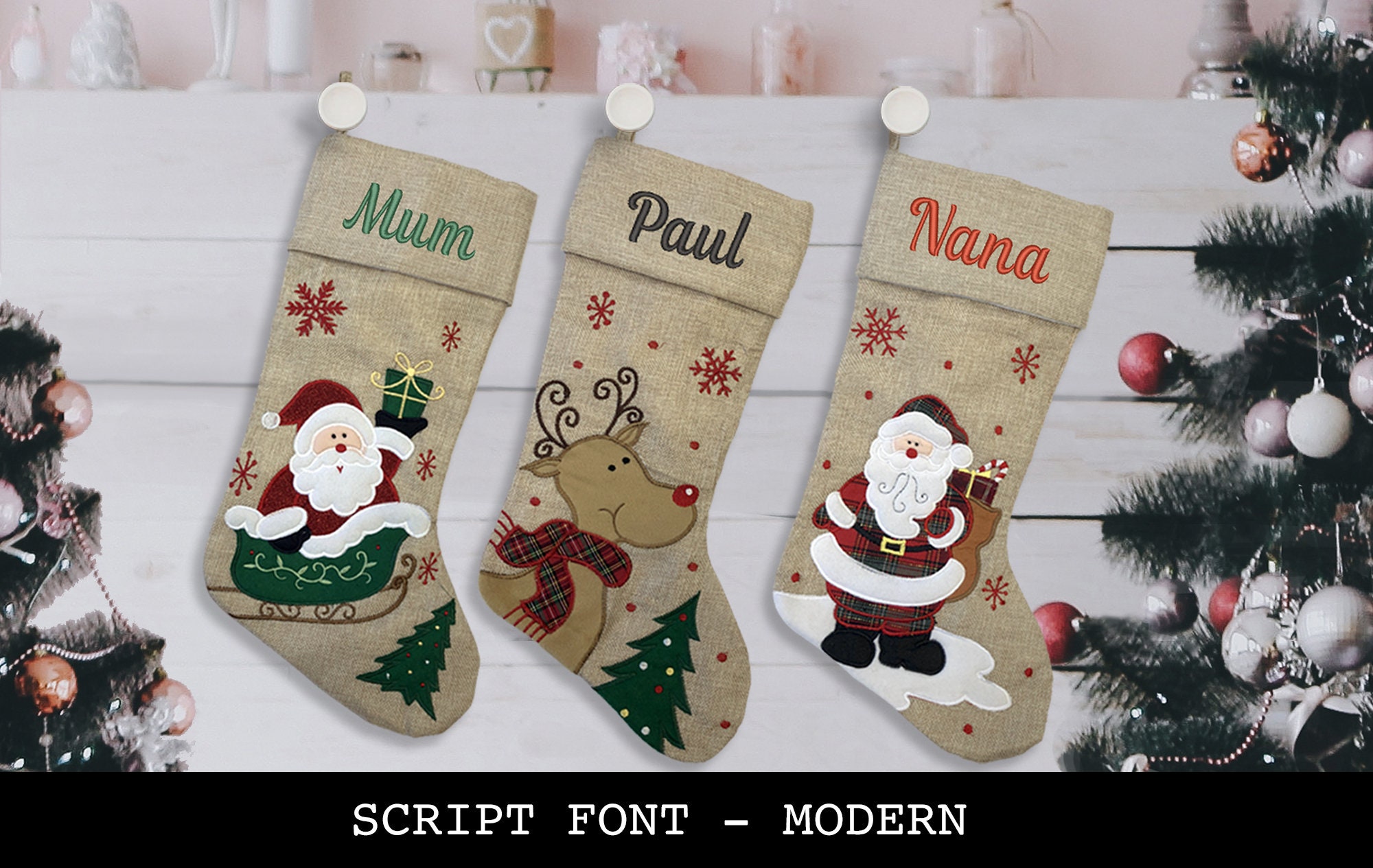 Custom Christmas Stocking Script Font Modern Style: Santa - Etsy