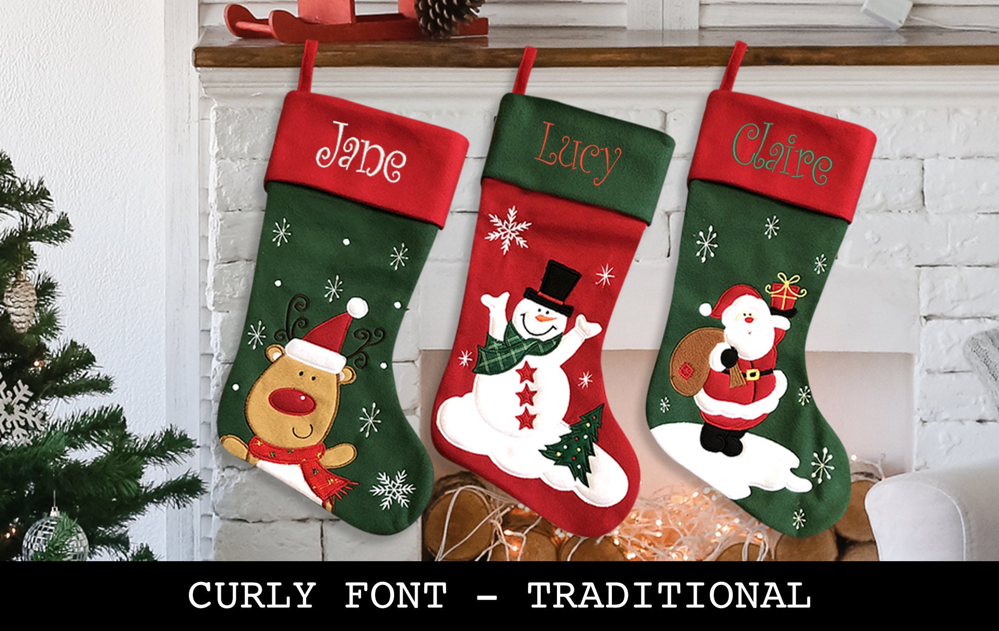 Custom Christmas Stocking Curly Font Traditional Design: | Etsy