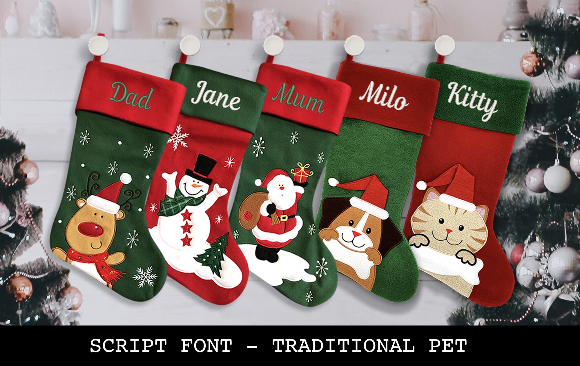 Custom Christmas Stocking Script Font Traditional Design: Santa ...