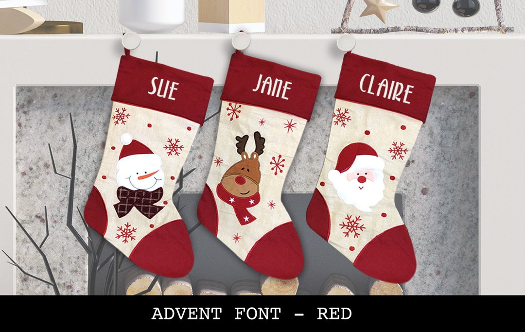 Custom Christmas Stocking Advent Font Red Style: Snowman, Reindeer ...