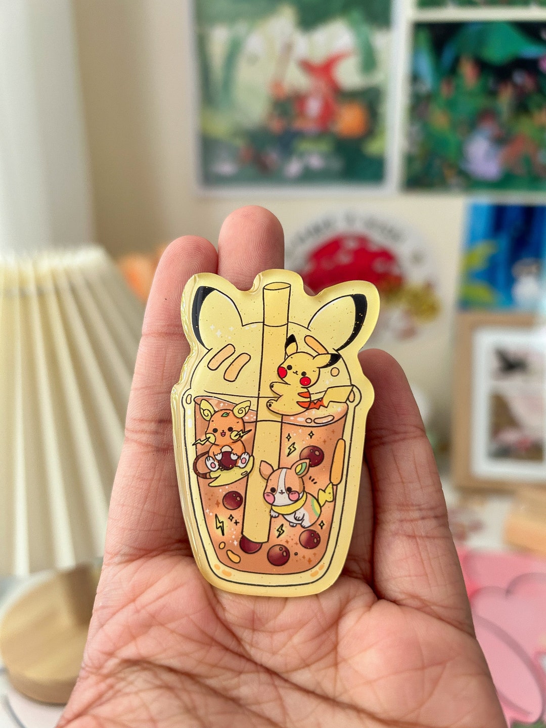 Electric Bubble Tea Fridge Magnets Pikachu, Yamper, Cute Pokémon ...