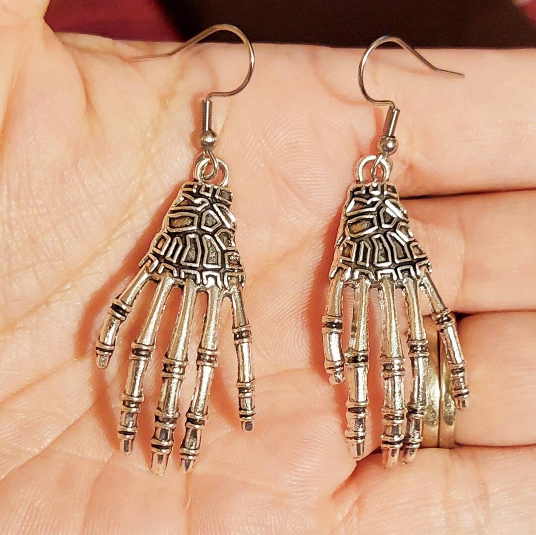 Skeleton Hand Charm Dangle Earrings – Spooky Halloween Jewelry, Gothic ...