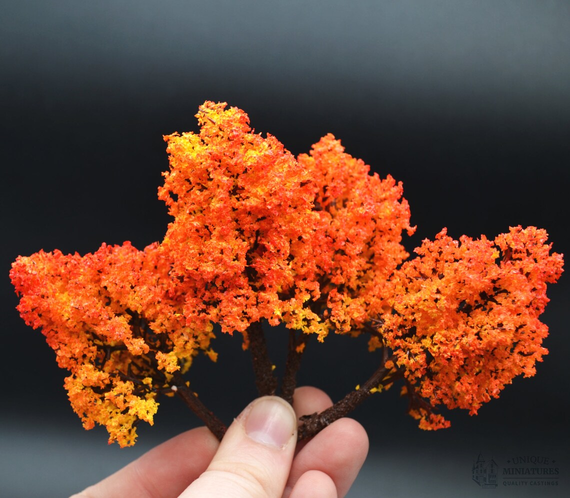 Miniature Autumn Tree: Red Orange Dollhouse Garden Decor (set of Four ...