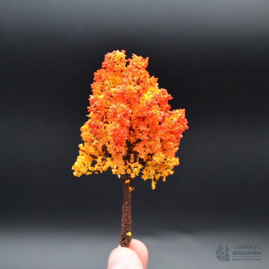 Miniature Autumn Tree: Red Orange Dollhouse Garden Decor (set of Four ...