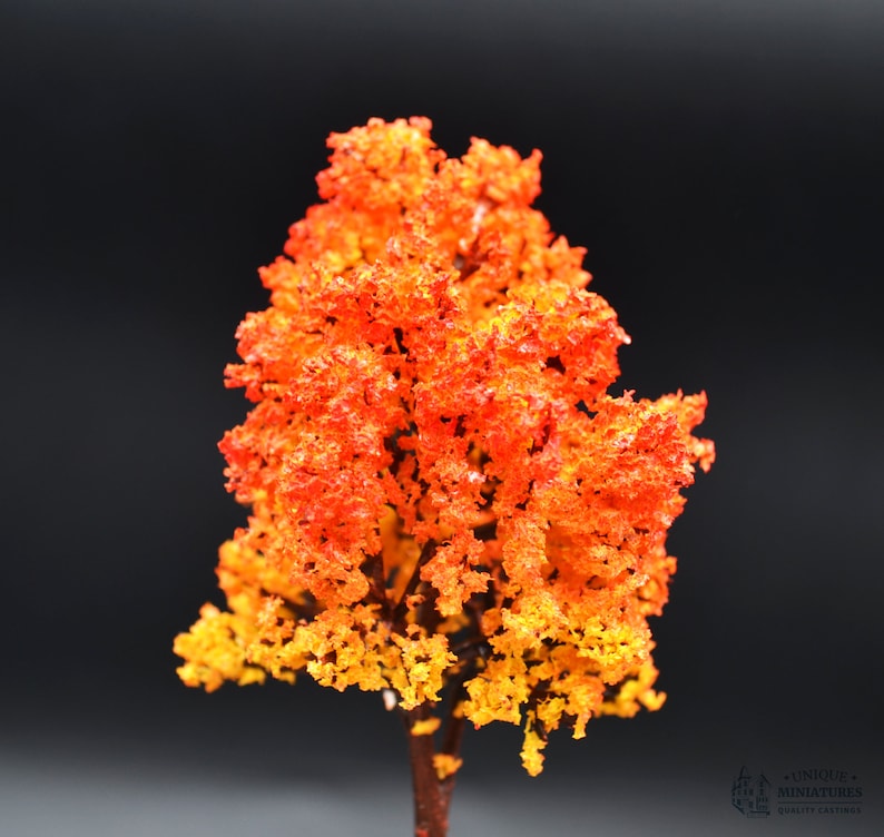 Miniature Autumn Tree: Red Orange Dollhouse Garden Decor (set of Four ...