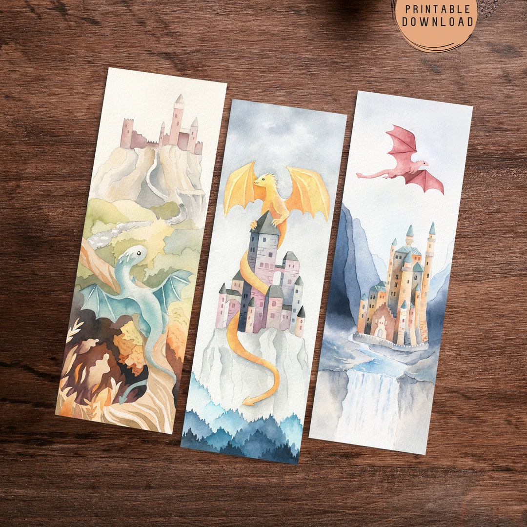 Dragon Bookmarks, Set of 3, Printable Digital Downloads, Fairytale ...