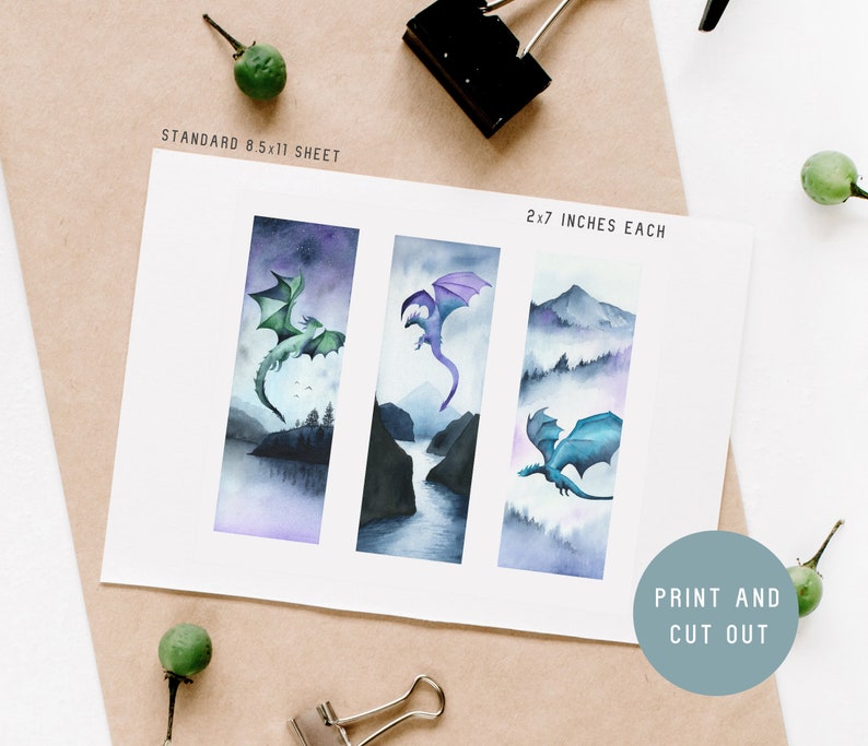 Dragon Bookmarks Fantasy Watercolor Bookmarks Set of 3 - Etsy