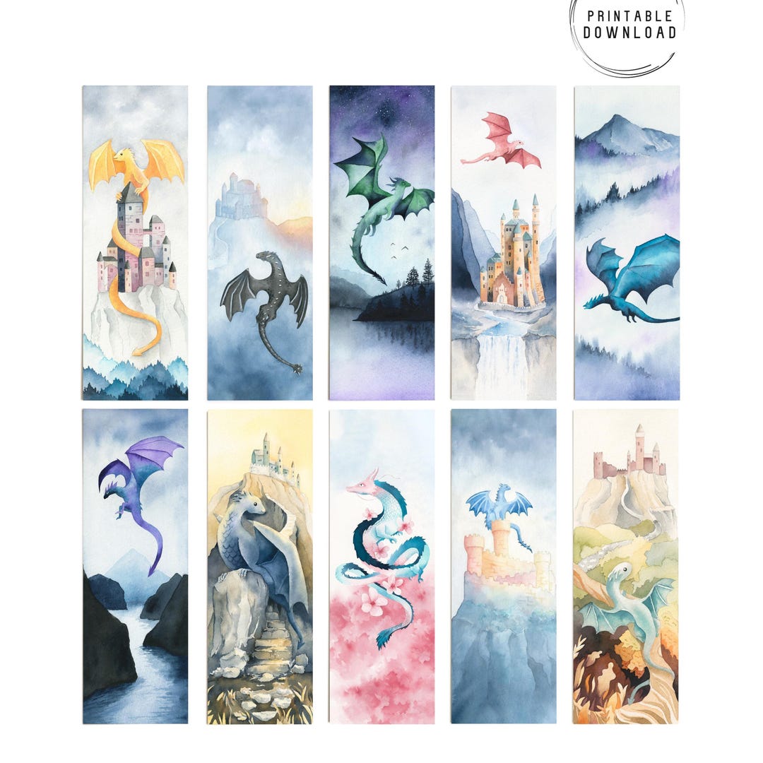 Dragon Bookmarks, Set of 10 Printable Downloads, Fantasy Whimsical ...