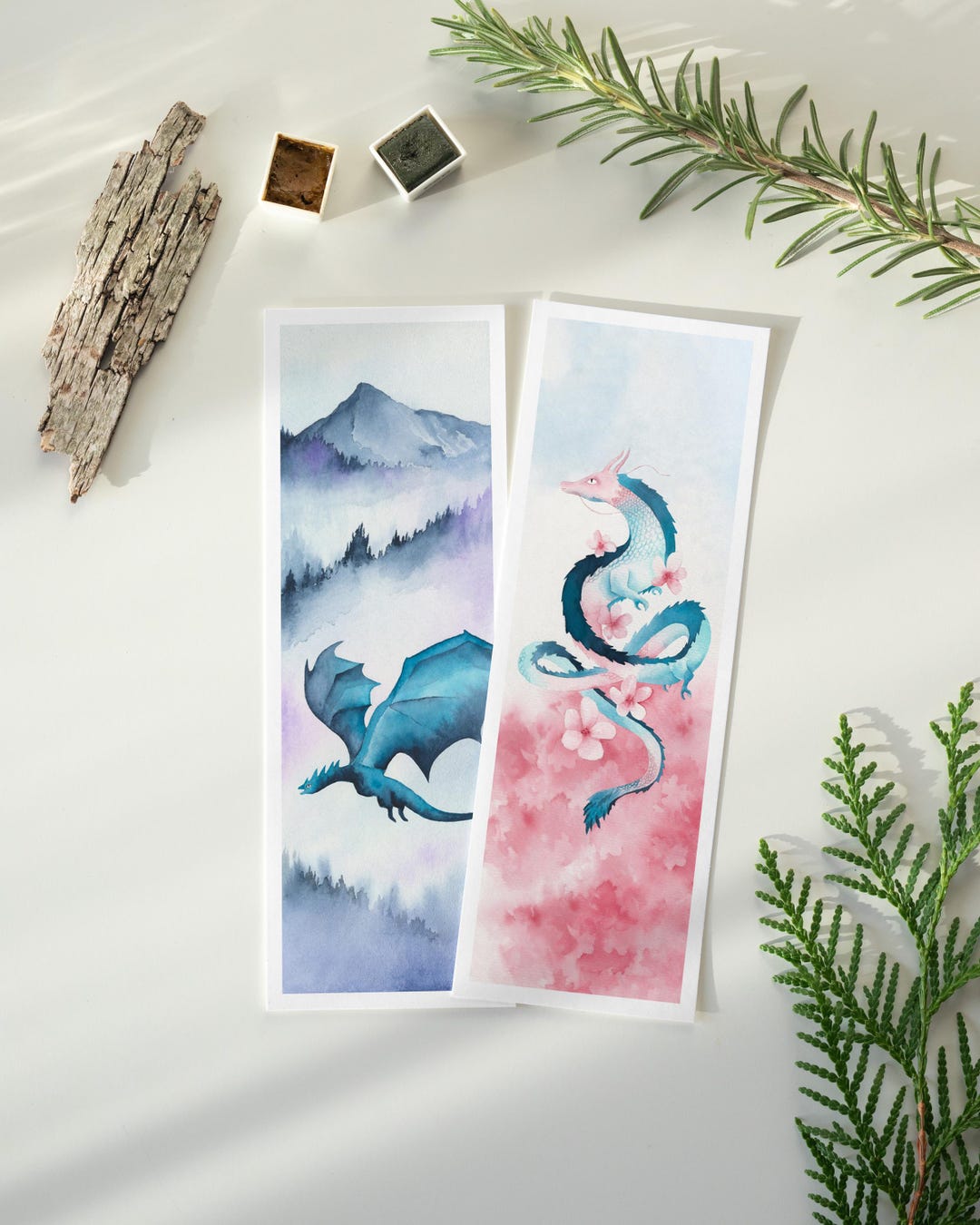 Dragon Bookmarks, Fantasy Watercolor Bookmarks, Set of 2 Prints ...