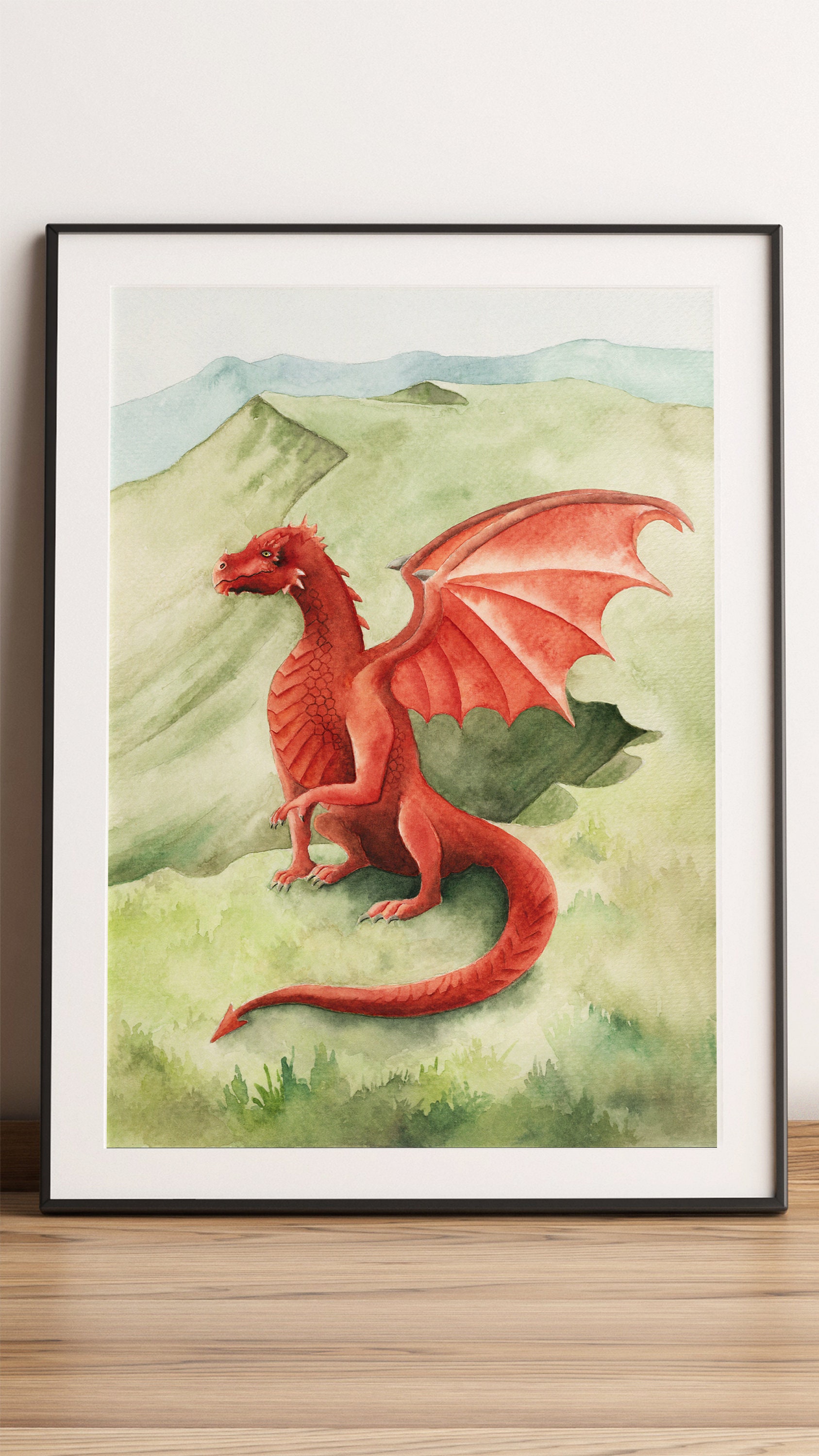 Welsh Dragon Printable Wall Art Wales Red Dragon Watercolor - Etsy