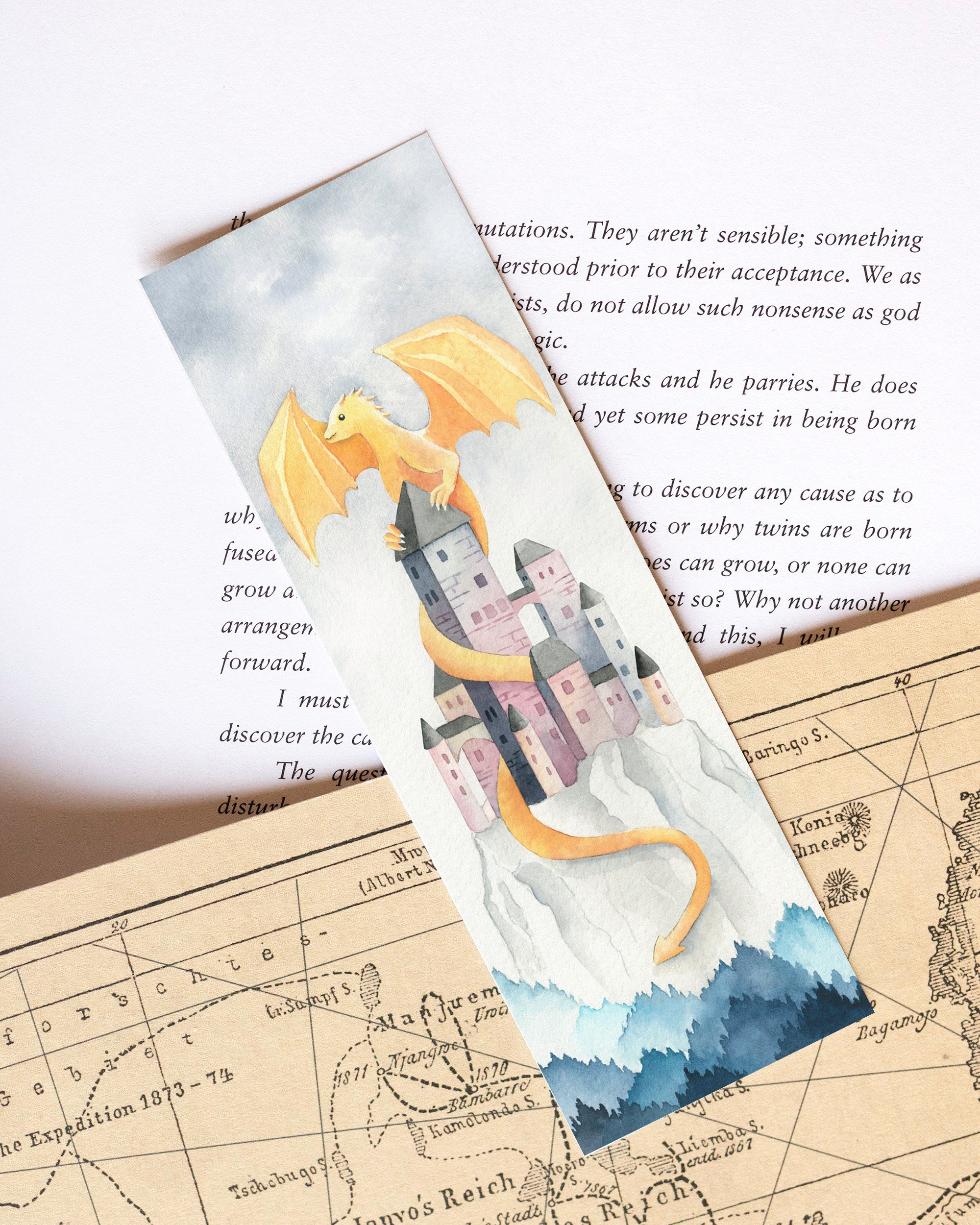 Dragon Bookmarks Fantasy Castle Watercolor Bookmarks Set of - Etsy