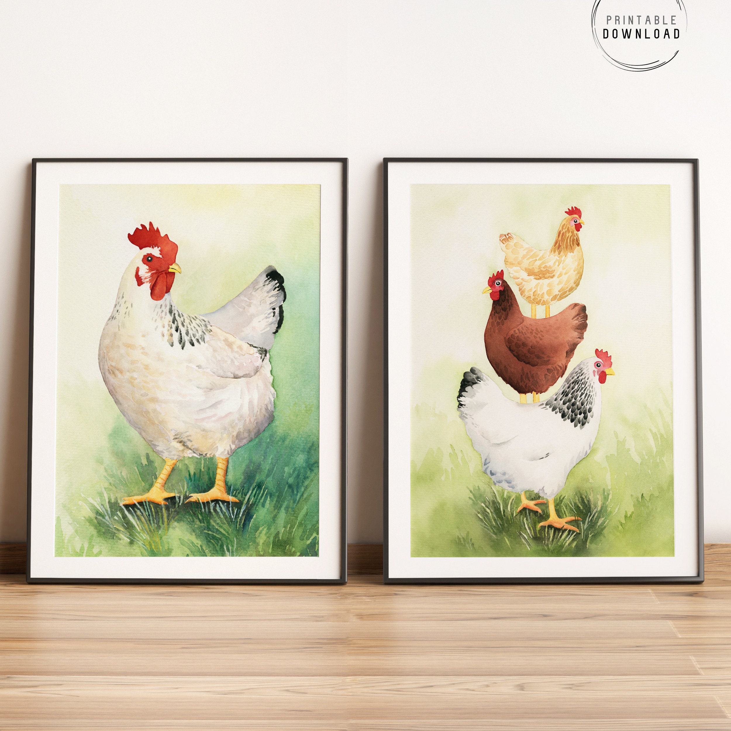 Chicken Art Print, Printable Easter Watercolor Chicken, Set of 2 Prints ...