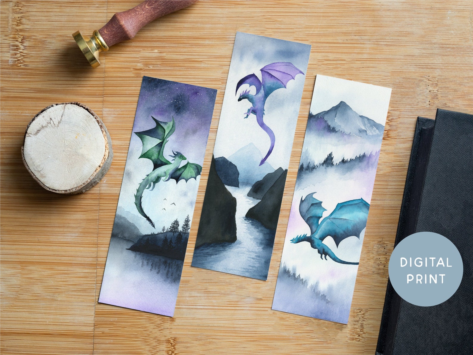 Dragon Bookmarks Fantasy Watercolor Bookmarks Set of 3 - Etsy