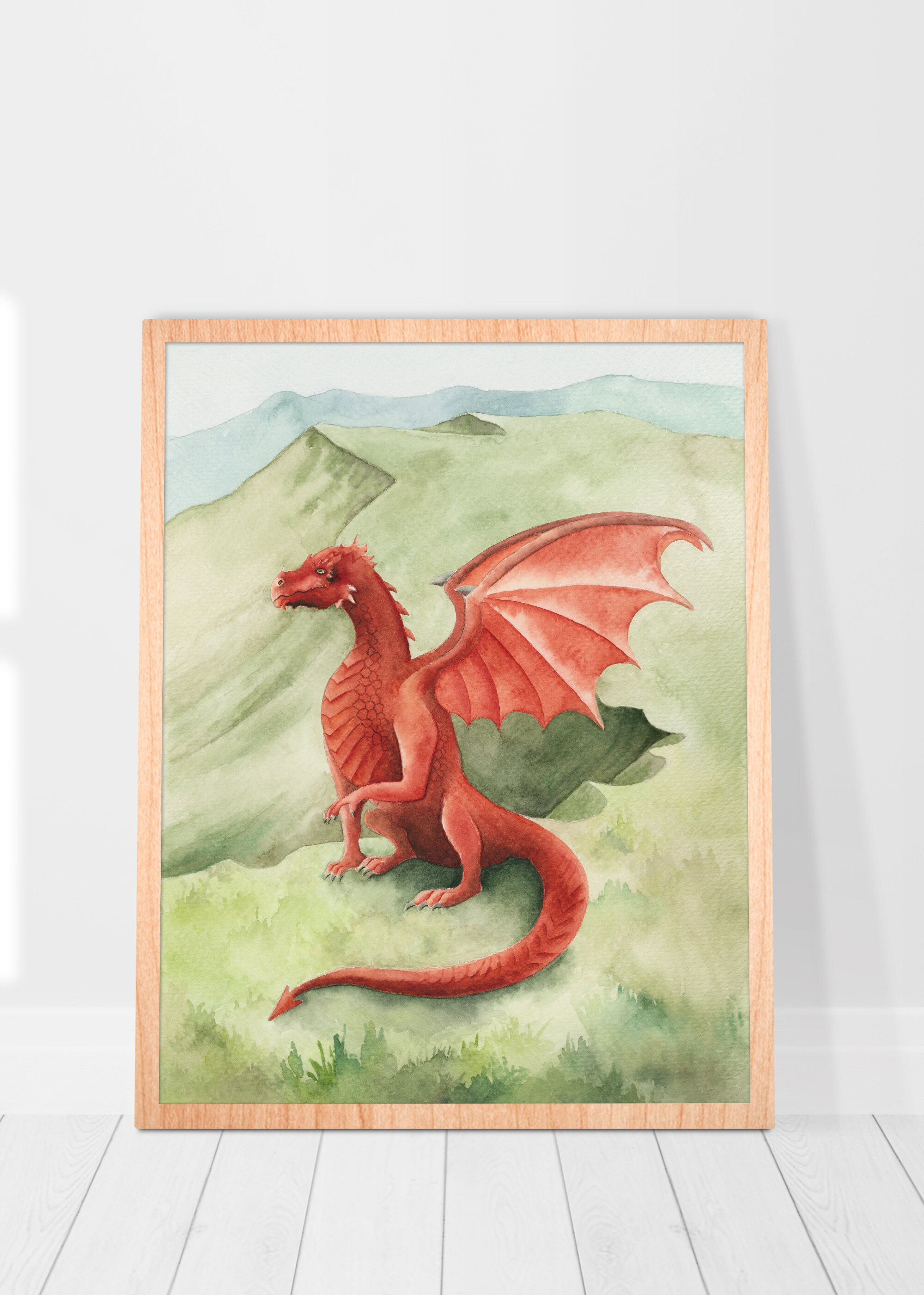 Welsh Dragon Printable Wall Art Wales Red Dragon Watercolor - Etsy