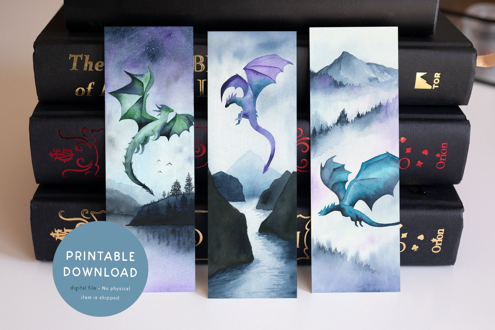 Dragon Bookmarks Fantasy Watercolor Bookmarks Set of 3 - Etsy