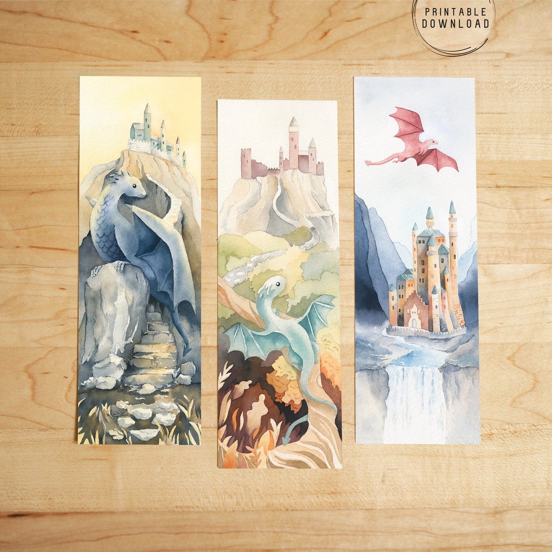 Dragon Bookmarks, Set of 3 Printable Fantasy Bookmarks, Fairytale ...