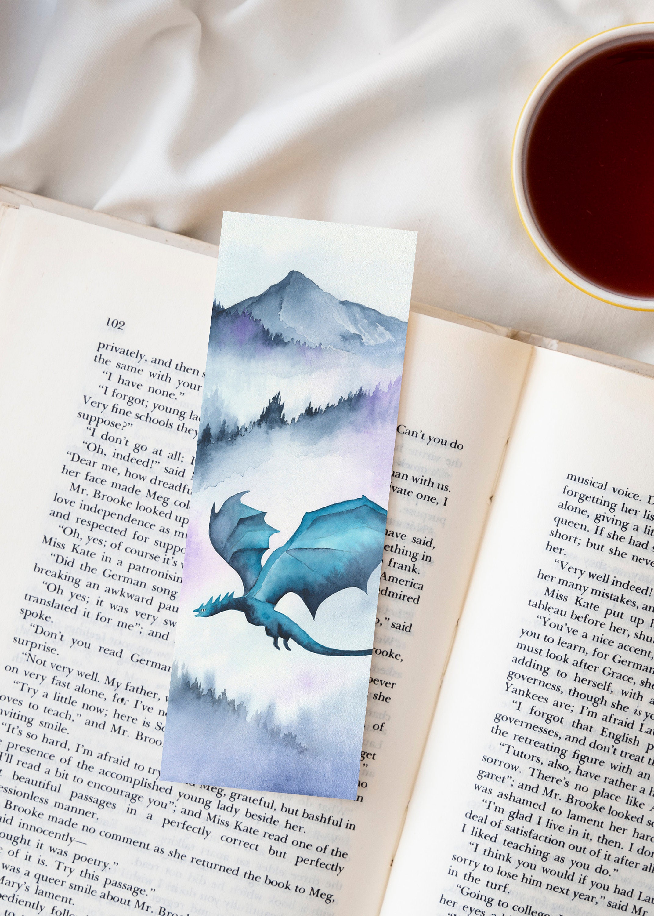 Dragon Bookmark, Fantasy Watercolor Bookmark, Blue Flying Dragon ...
