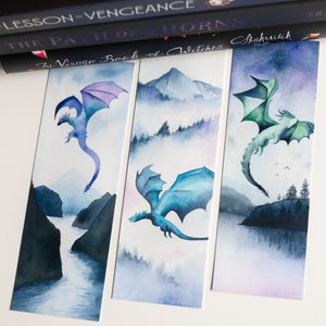 Dragon Bookmarks, Fantasy Watercolor Bookmarks, Set of 3, Magical ...