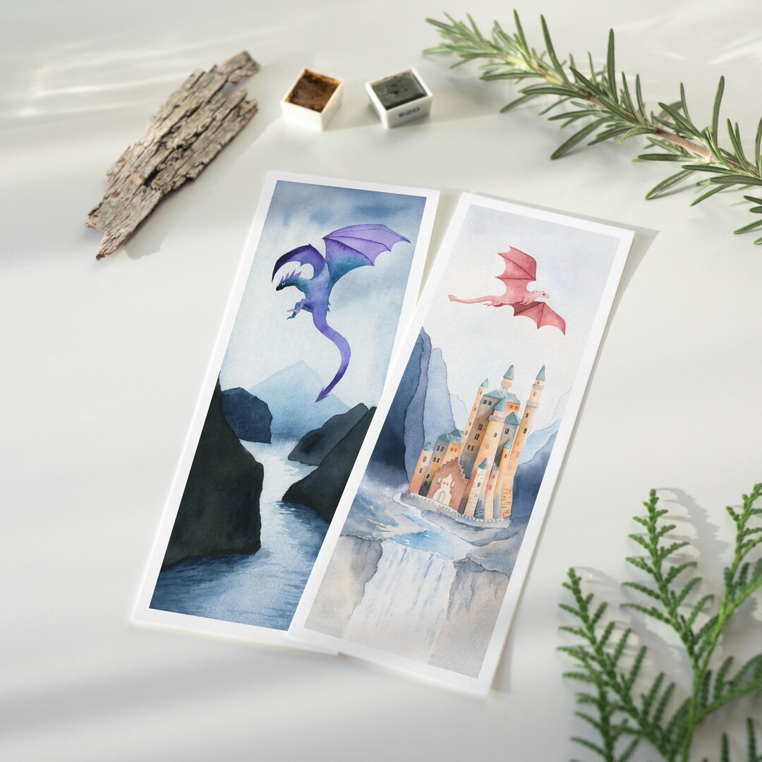 Dragon Bookmarks, Set of 2 Fantasy Watercolor Bookmarks, Pack of Two ...