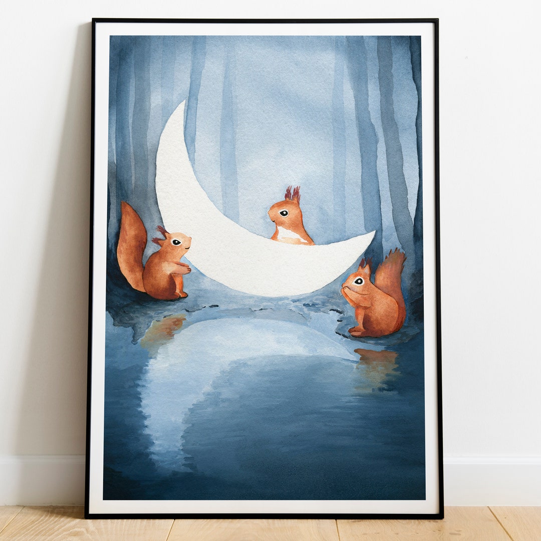 Squirrels in a Magical Forest, Watercolor Print, Fantasy Children ...
