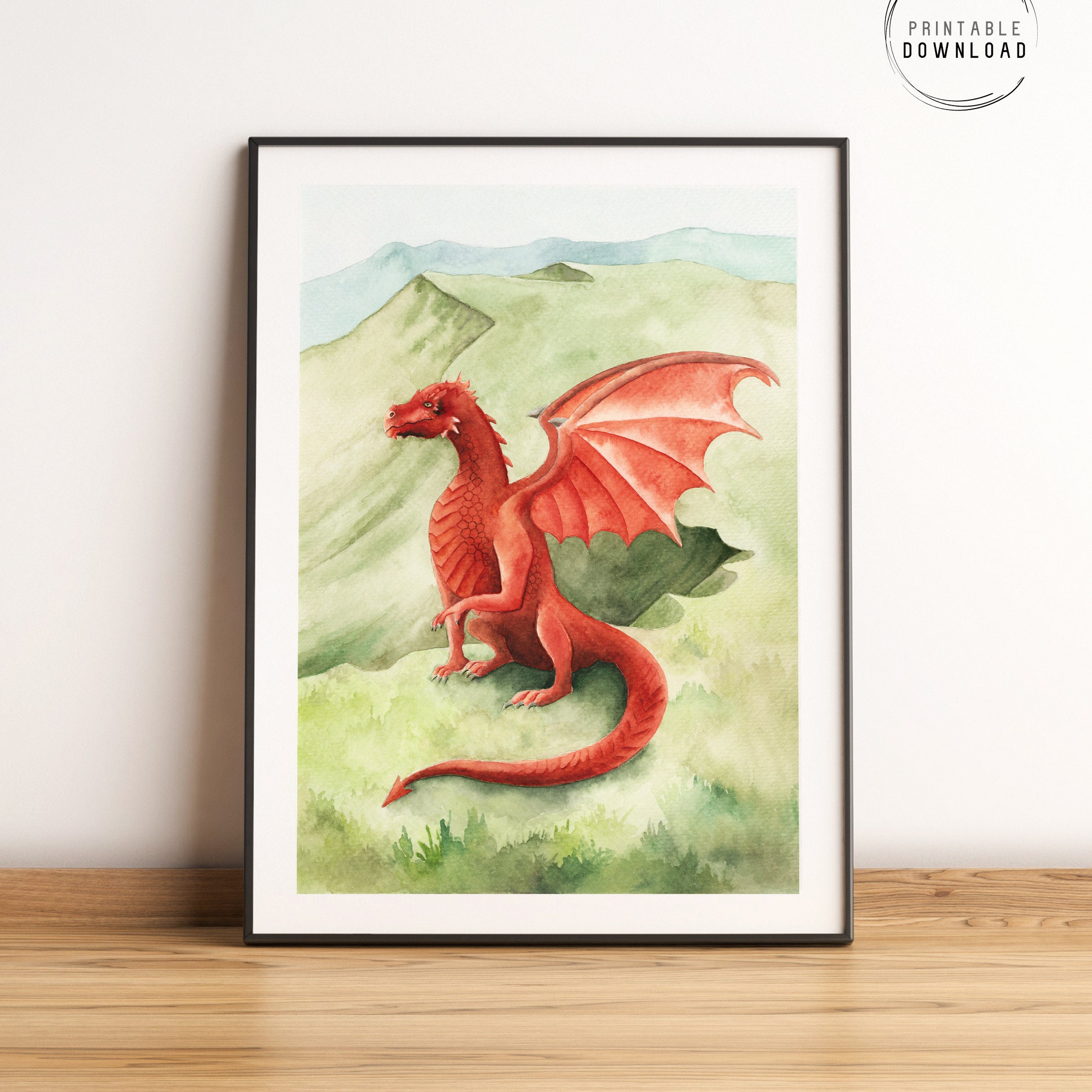 Welsh Dragon Printable Wall Art, Wales Red Dragon Watercolor ...