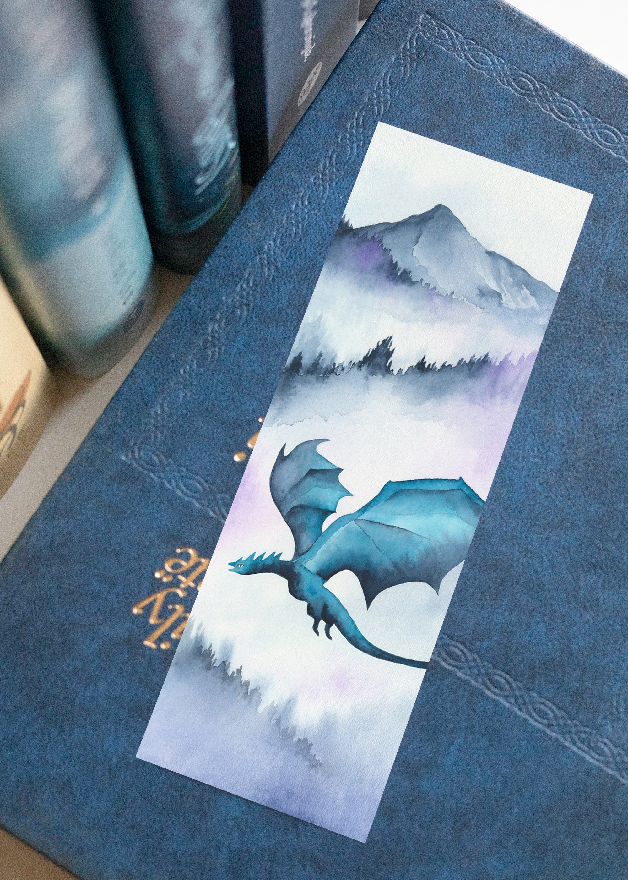 Dragon Bookmark, Fantasy Watercolor Bookmark, Blue Flying Dragon ...