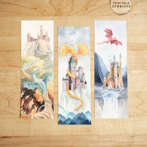 Dragon Bookmarks, Set of 3, Printable Digital Downloads, Fairytale ...