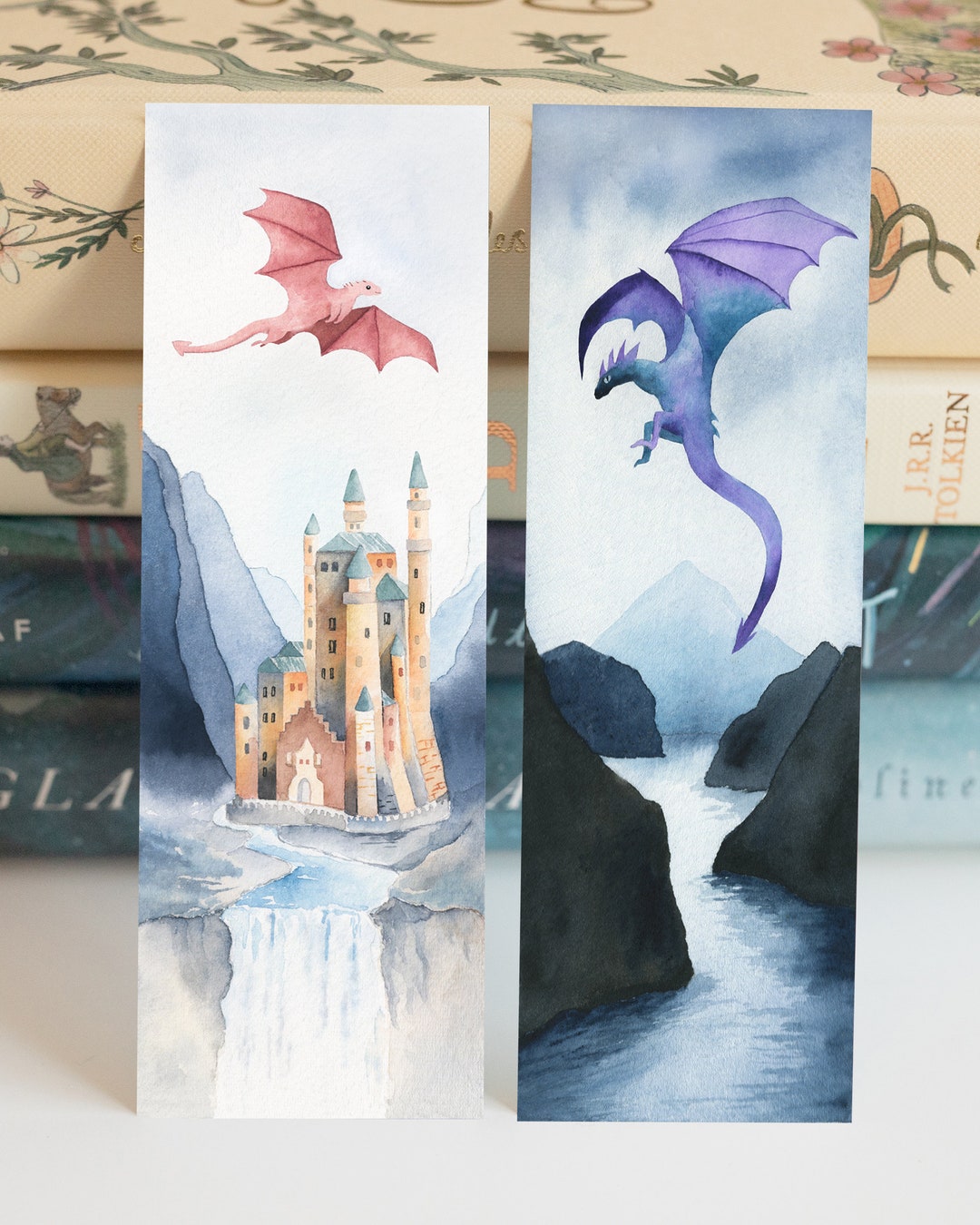 Dragon Bookmarks, Set of 2 Fantasy Watercolor Bookmarks, Pack of Two ...