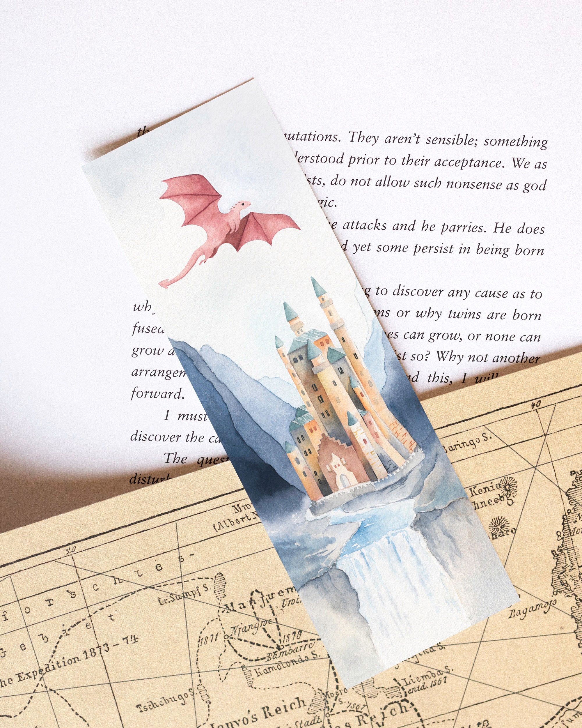 Dragon Bookmarks Fantasy Castle Watercolor Bookmarks Set of - Etsy