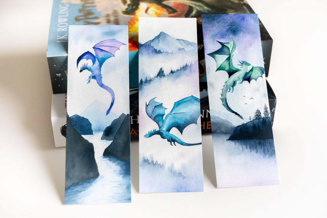 Dragon Bookmarks Fantasy Watercolor Bookmarks Set of 3 - Etsy