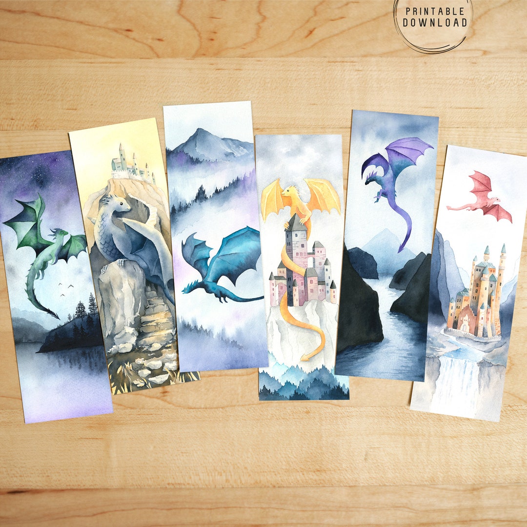 Dragon Bookmarks, Set of 6 Printable Fantasy Downloads, Fairytale ...