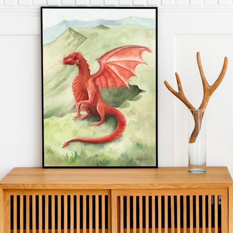 Welsh Dragon Printable Wall Art Wales Red Dragon Watercolor - Etsy