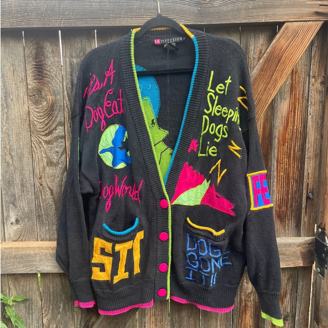 I.B. Diffusion Sport Vivid Southwest DOG Cardigan SWEATER Fetch Grandma ...