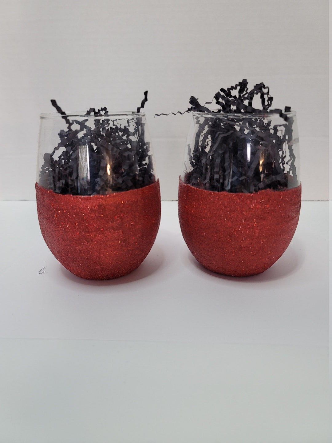 Set of 2 Red Glitter Wine Glasses - Etsy