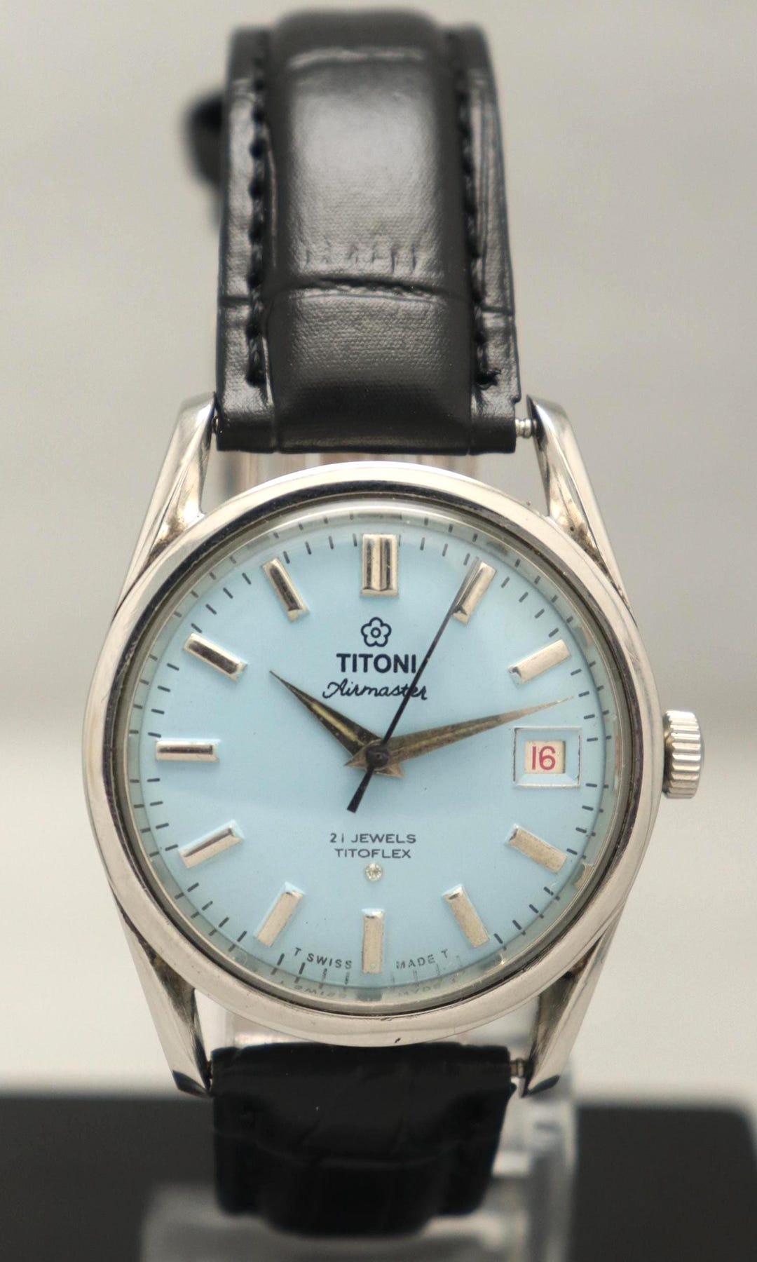 Vintage Titoni Airmaster Titoflex Turquoise Dial Manual Winding Swiss ...