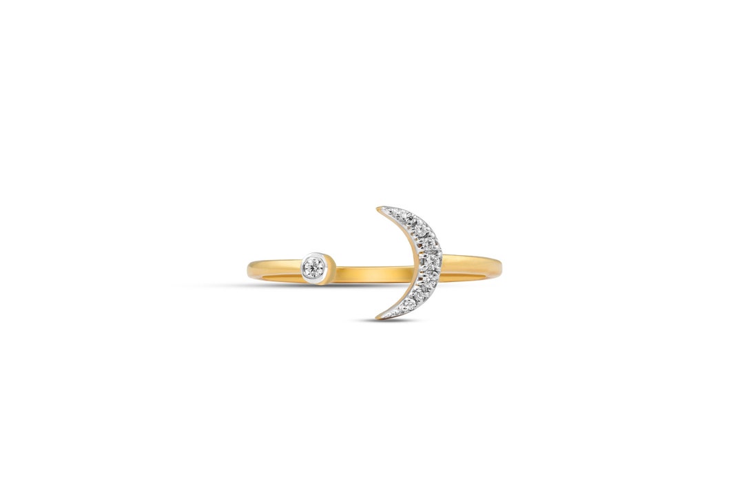 Dainty Pave Crescent Moon Ring Diamond Moon Ring Adjustable Ring ...