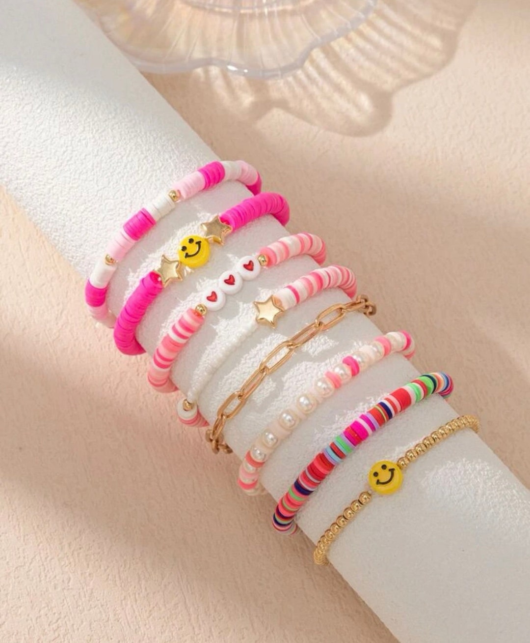 8 Pc Pink Smiley Bracelet Set - Etsy