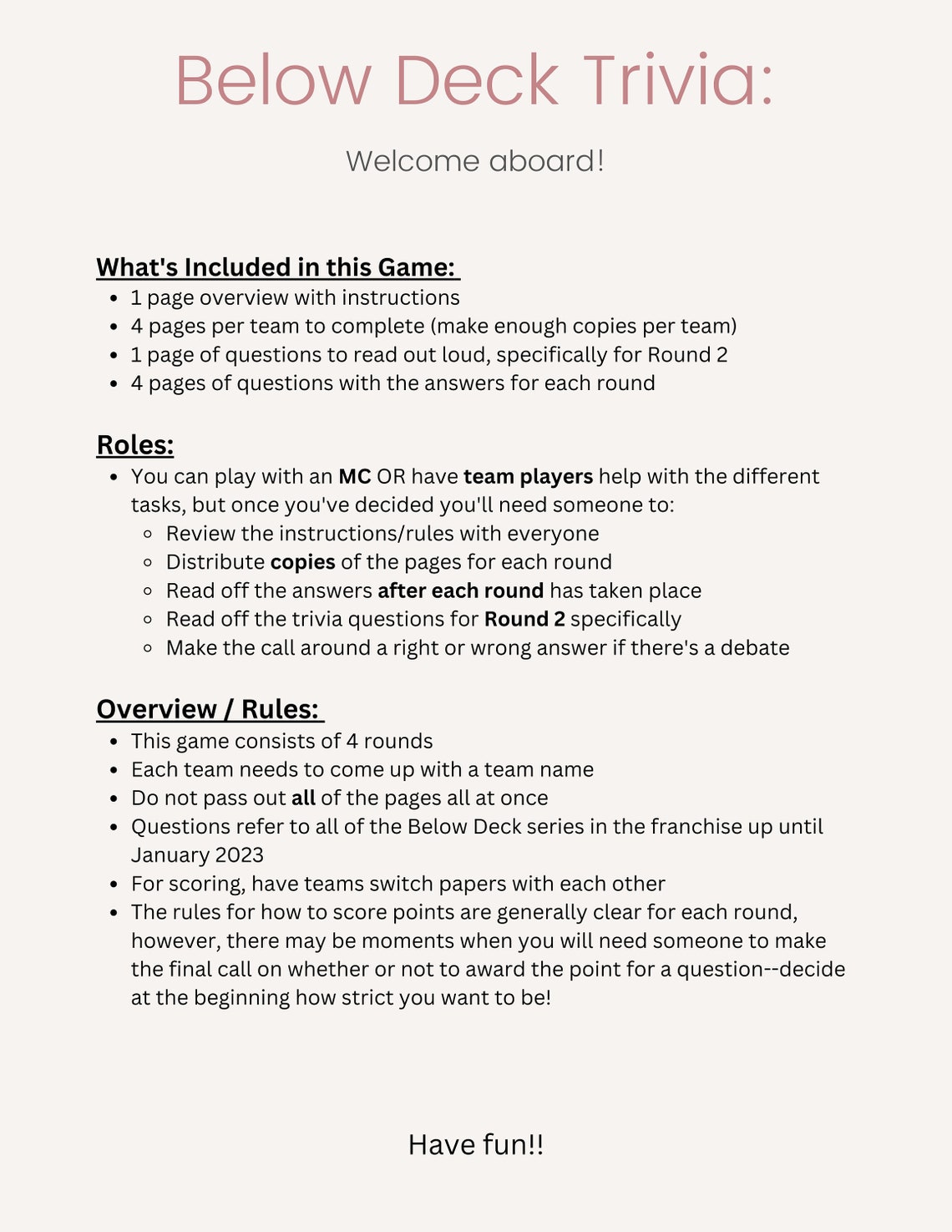 Below Deck Trivia, Below Deck Party Game, Below Deck Watch Party, Below ...