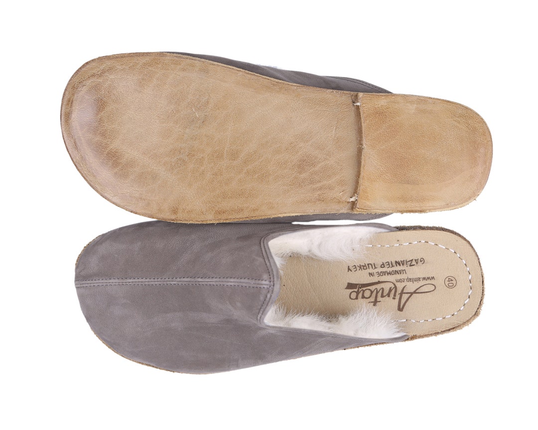 WOMEN Shearling Wide Zero Drop Slipper, Sandals Barefoot GRAY Nubuck ...