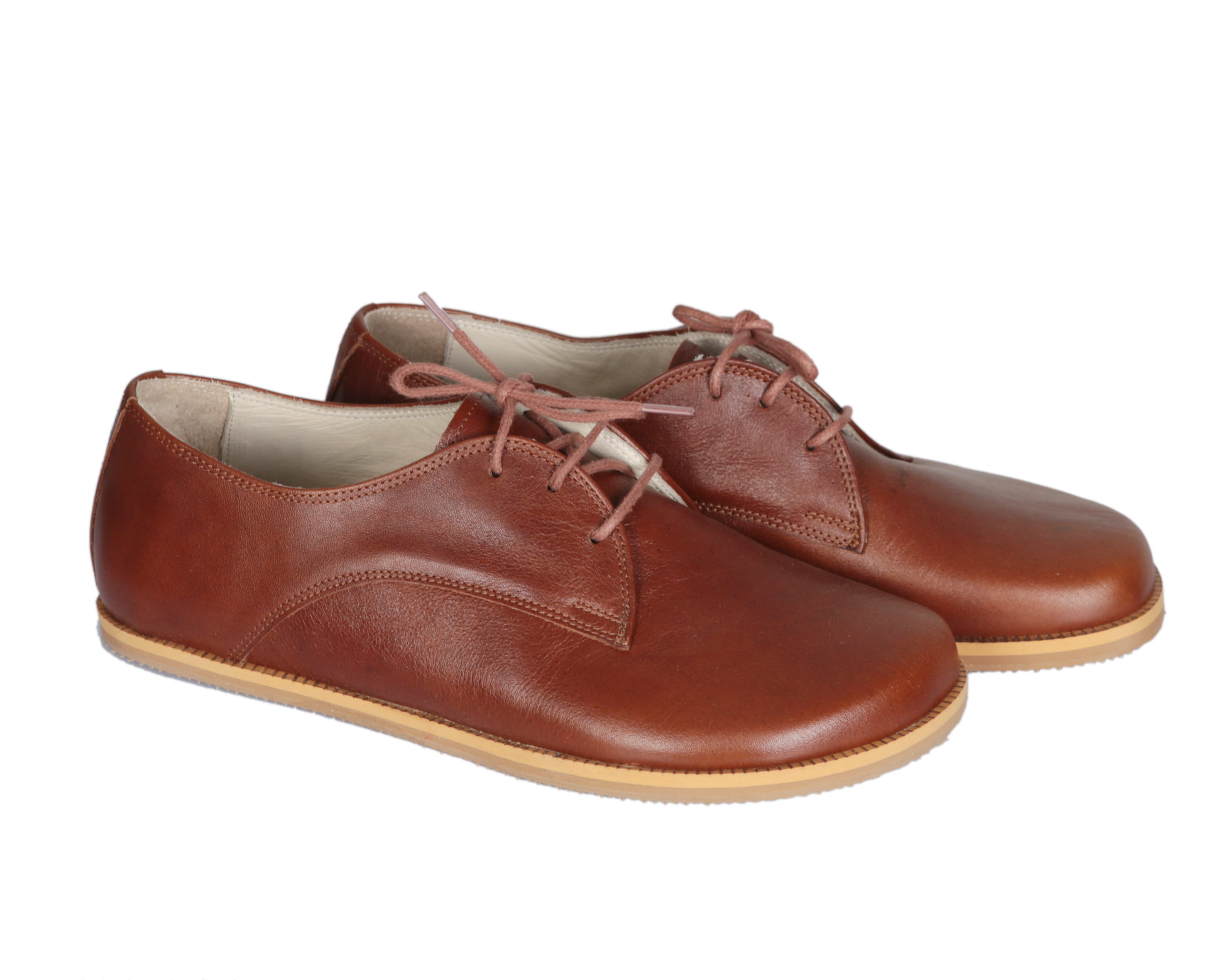 MEN Zero Drop OXFORD Barefoot BROWN Smooth Leather Handmade Shoes ...