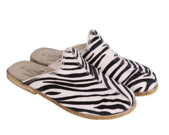 WOMEN Wide Slipper Sandals Barefoot ZEBRA Hairly Leather - Etsy